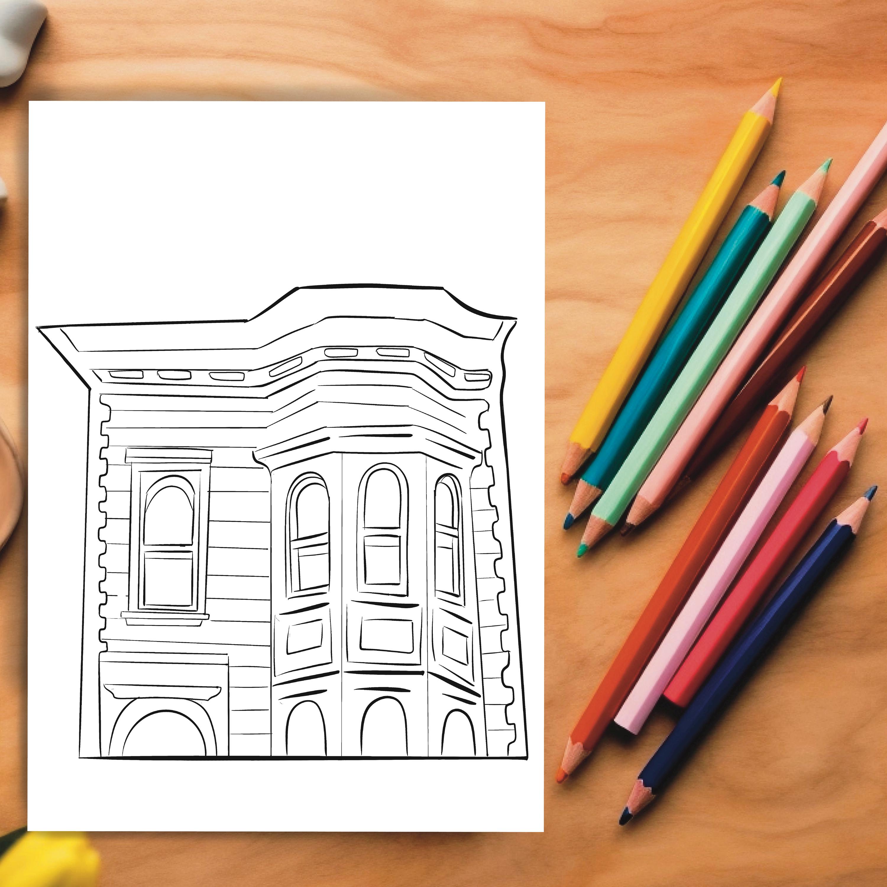 Printable Coloring Houses for Adults, Coloring Architecture Activity ...