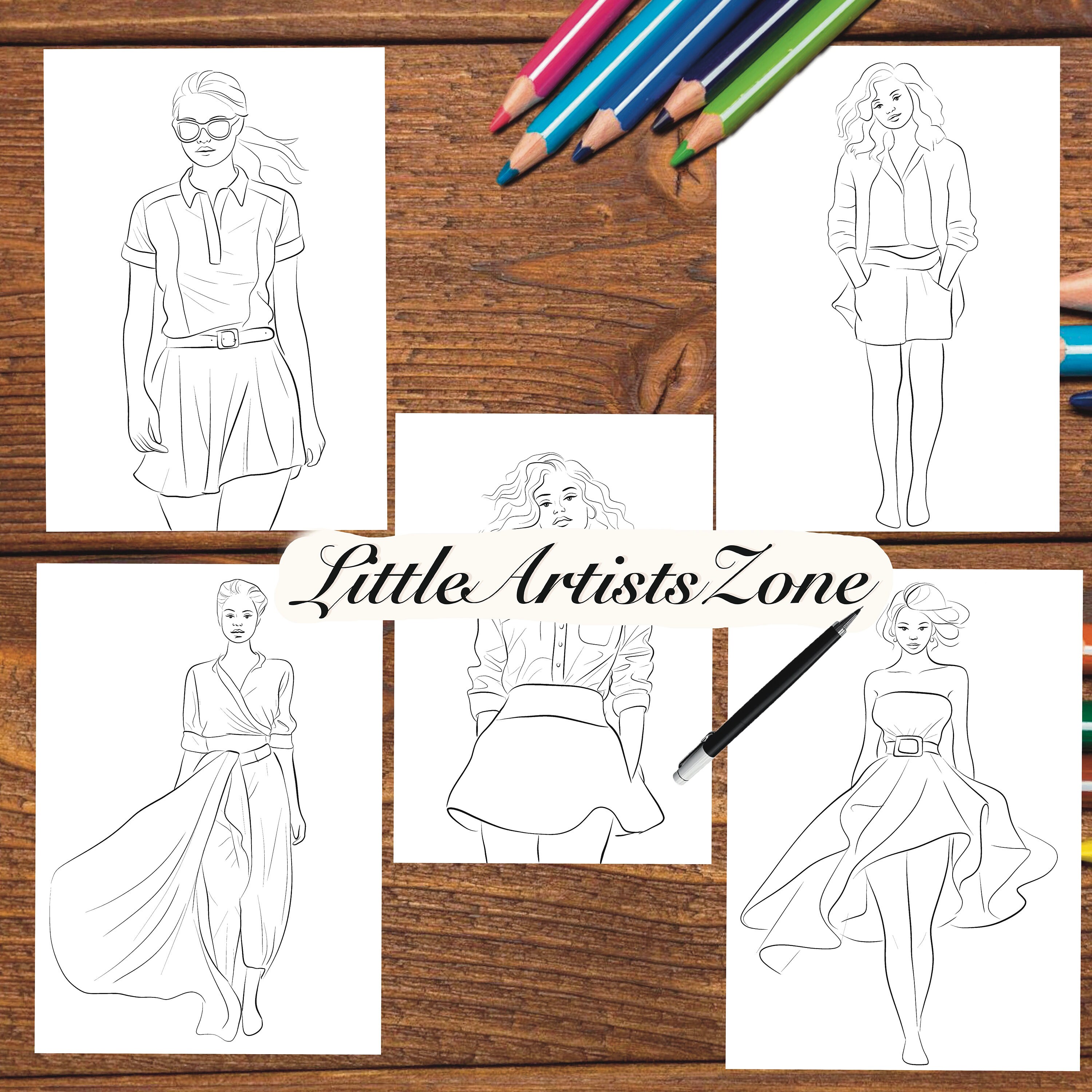 Fashion Design Coloring Pages, Adult Printable Coloring Book, Fashion ...