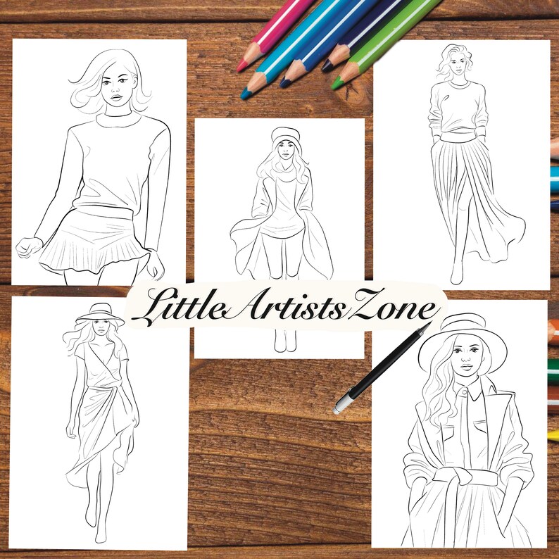Fashion Design Coloring Pages, Adult Printable Coloring Book, Fashion ...