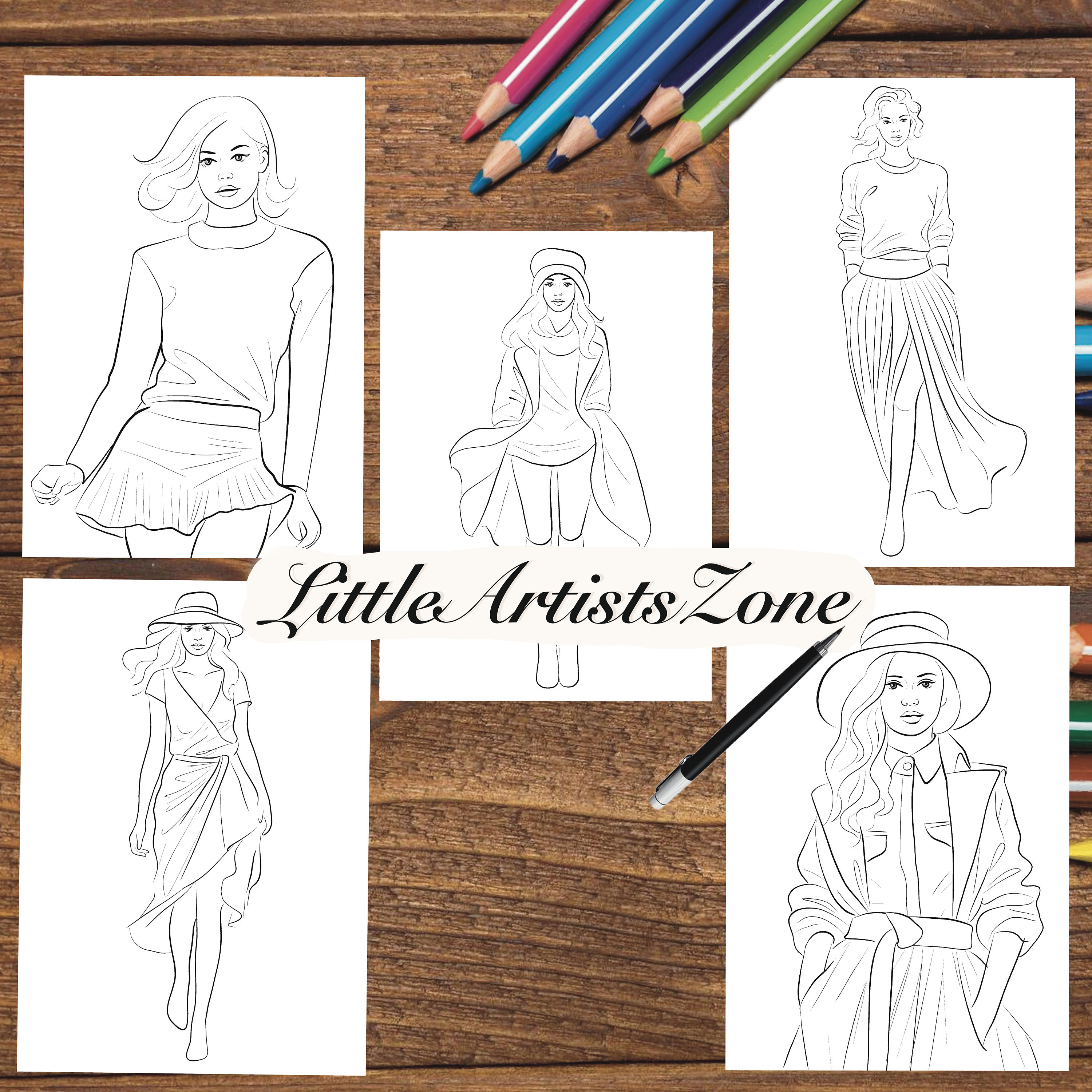 Fashion Design Coloring Pages, Adult Printable Coloring Book, Fashion ...