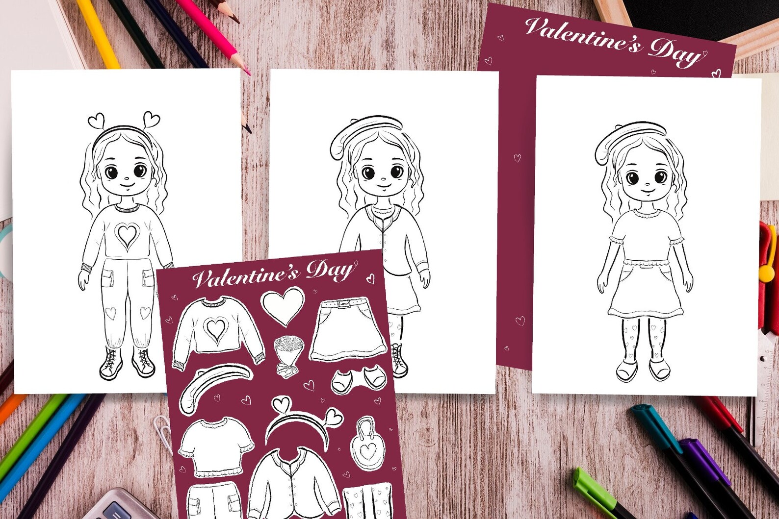 Printable Paper Doll Dress up Kit, Valentine’s Day Dress up Activity ...