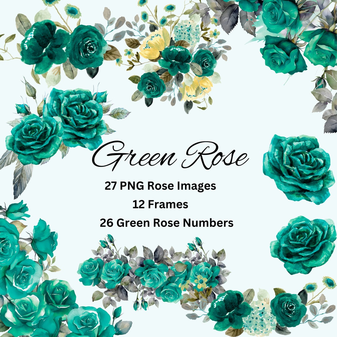 Watercolor Green Roses Clipart / Green Roses Frame / Flowers ...