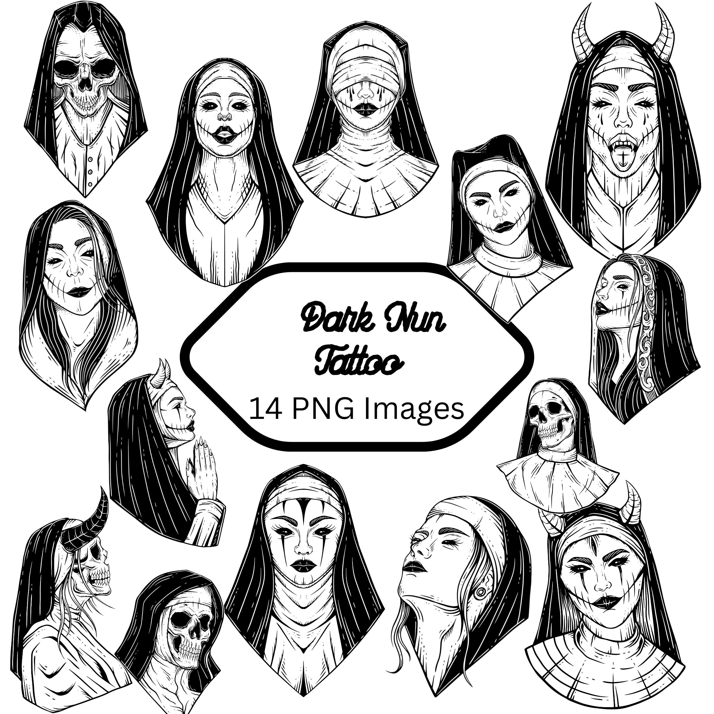Dark Nun Prayer Girl Skull Horror Ghost Tattoo Clipart / - Etsy