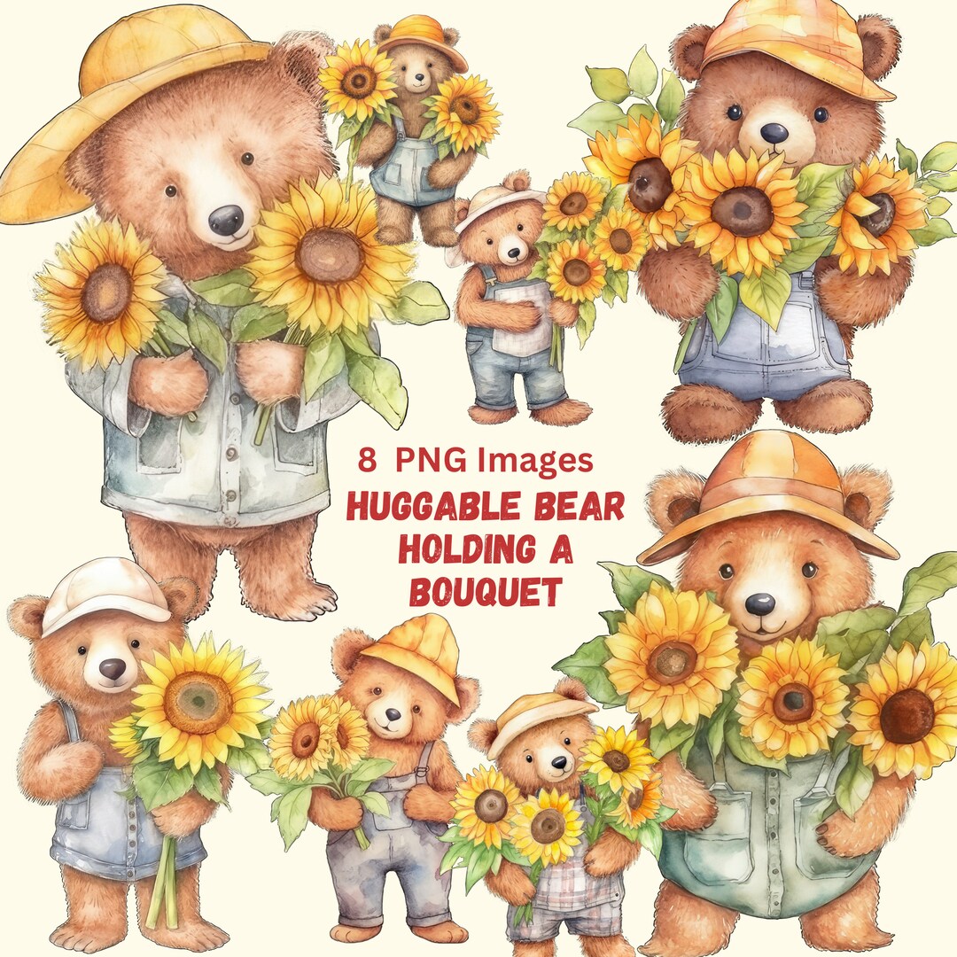 Huggable Bear Holding A Bouquet / Instant Download for Commercial Use ...