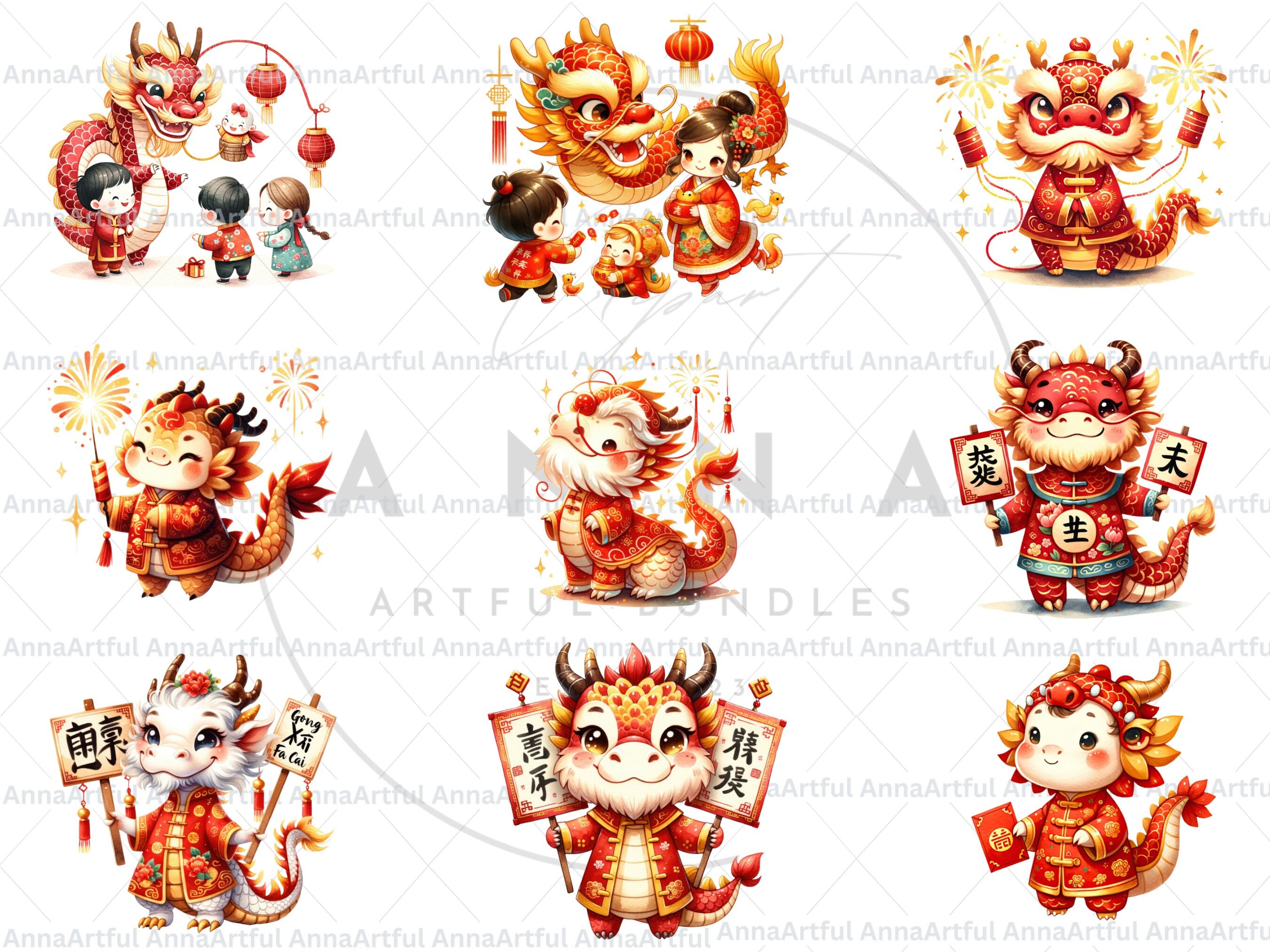 27 Festive Dragon Chinese New Year Clipart, Watercolor Lunar ...