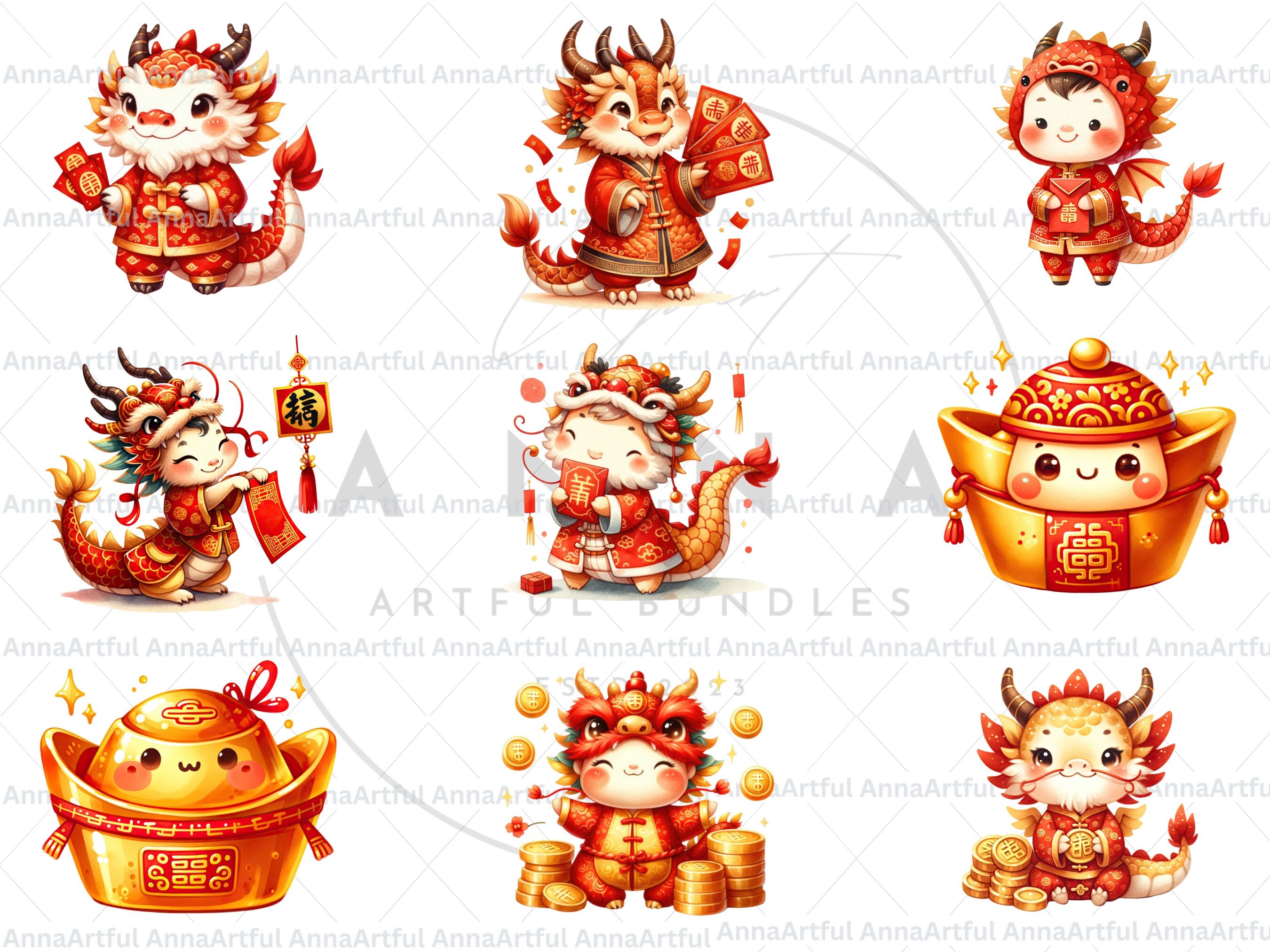 27 Festive Dragon Chinese New Year Clipart, Watercolor Lunar ...