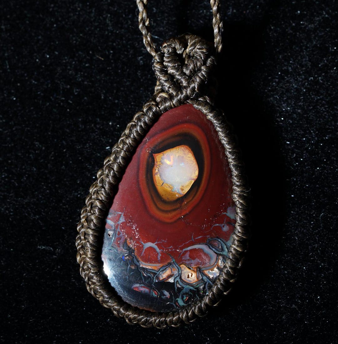 Handmade Macrame Opal Necklace Natural Gemstone Jewelry for Boho Lovers ...