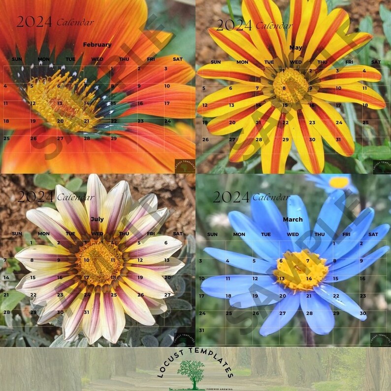 2024 Printable Editable Floral Yearly / Monthly Calendar 2024 Flower ...