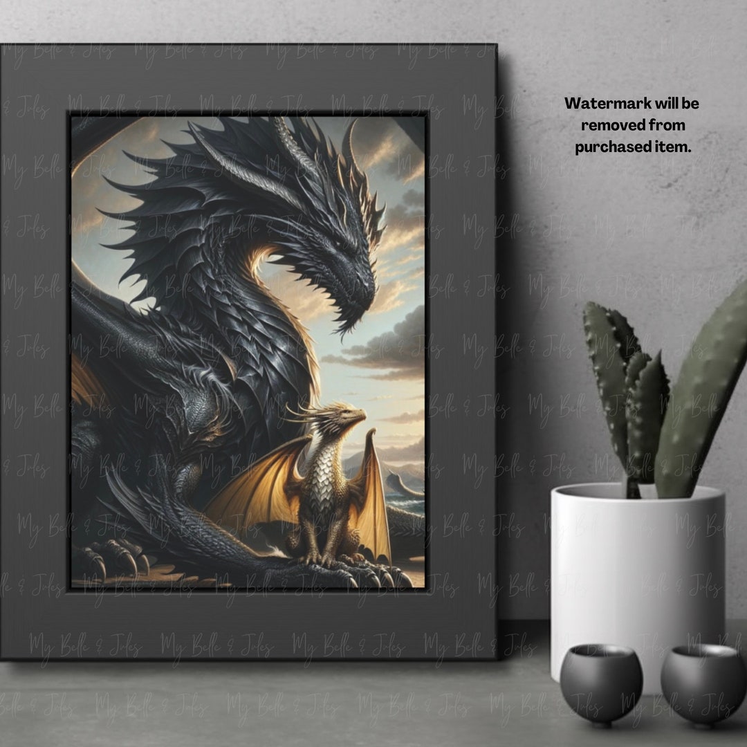 Tairn and Andarna Dragon Smaller Framed Art Print, Empyrean Series, Fourth Wing Art, Basgiath ...