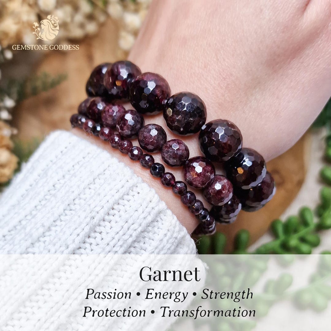 Garnet Facet Bracelet 4mm 6mm 8mm 10mm 12mm | Passion Strength Energy ...