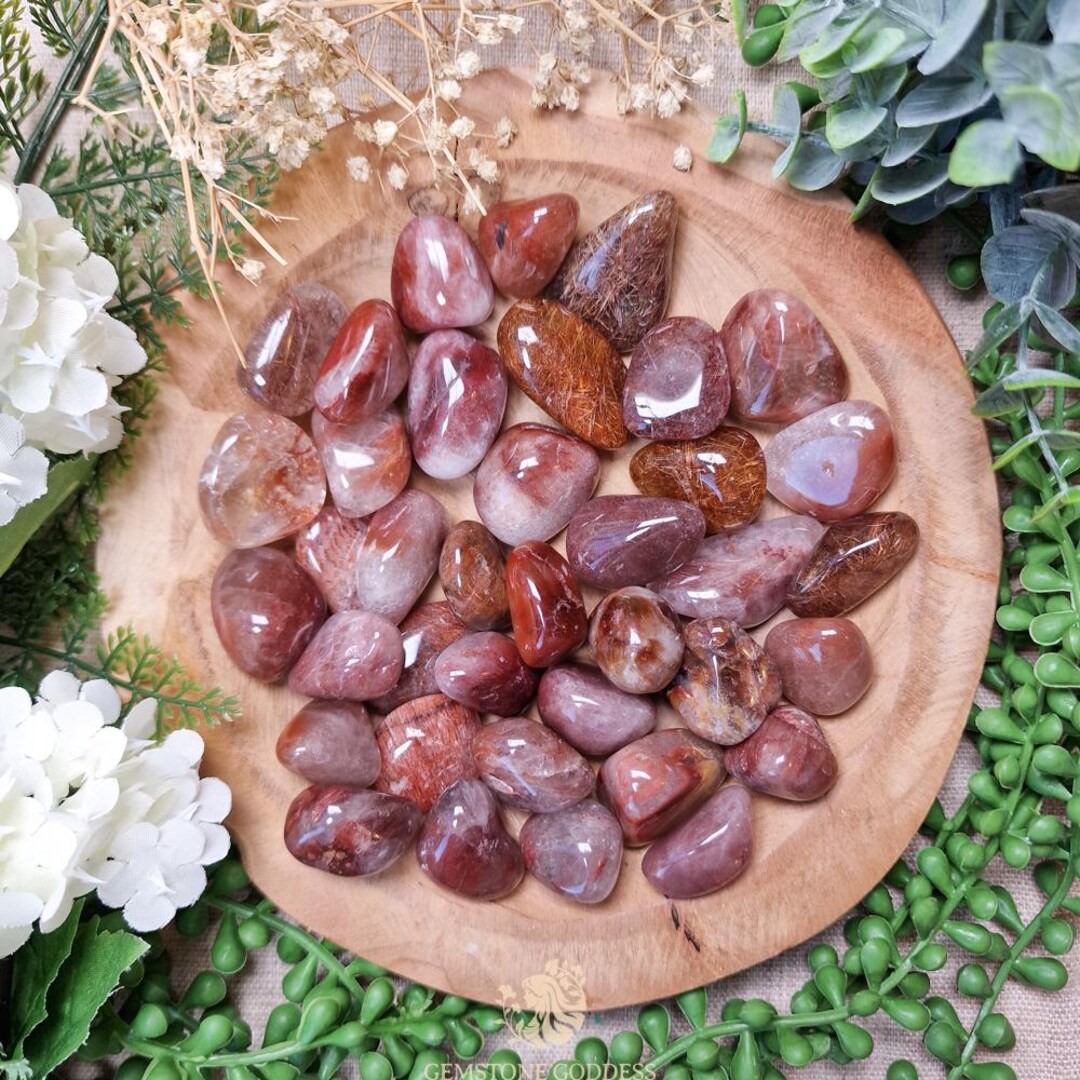 Red Rutilated Quartz Tumbled Stone, Crystal Gemstone Polished Natural ...