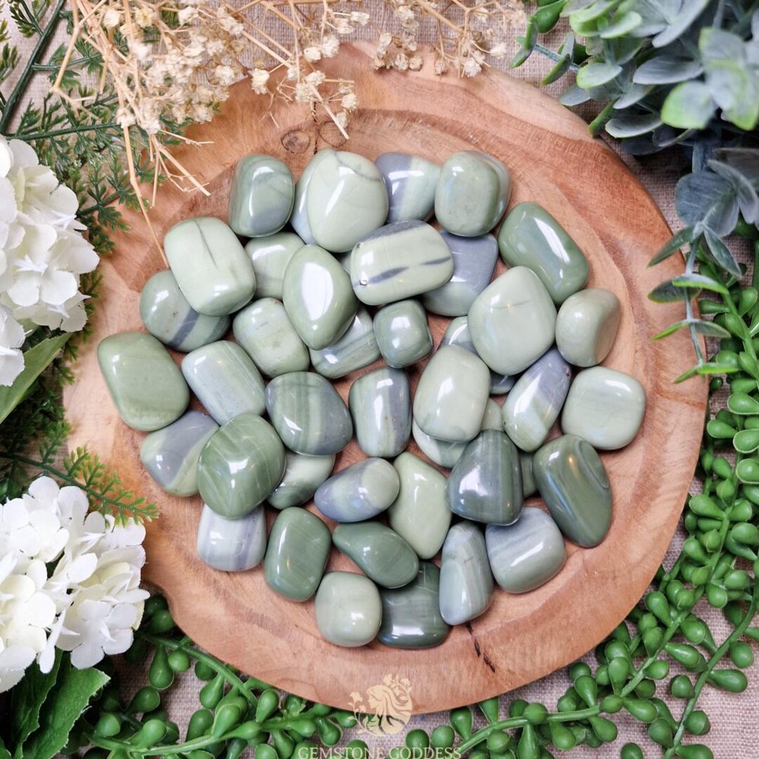 Green Banded Calcite Tumbled Stone, Crystal Gemstone Polished Natural ...