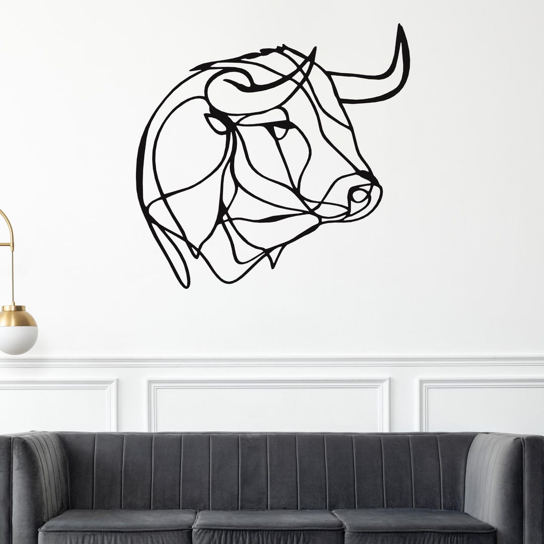 Bull Head DXF, One Line Art Wall Decor, Taurus Silhouette Vector for ...