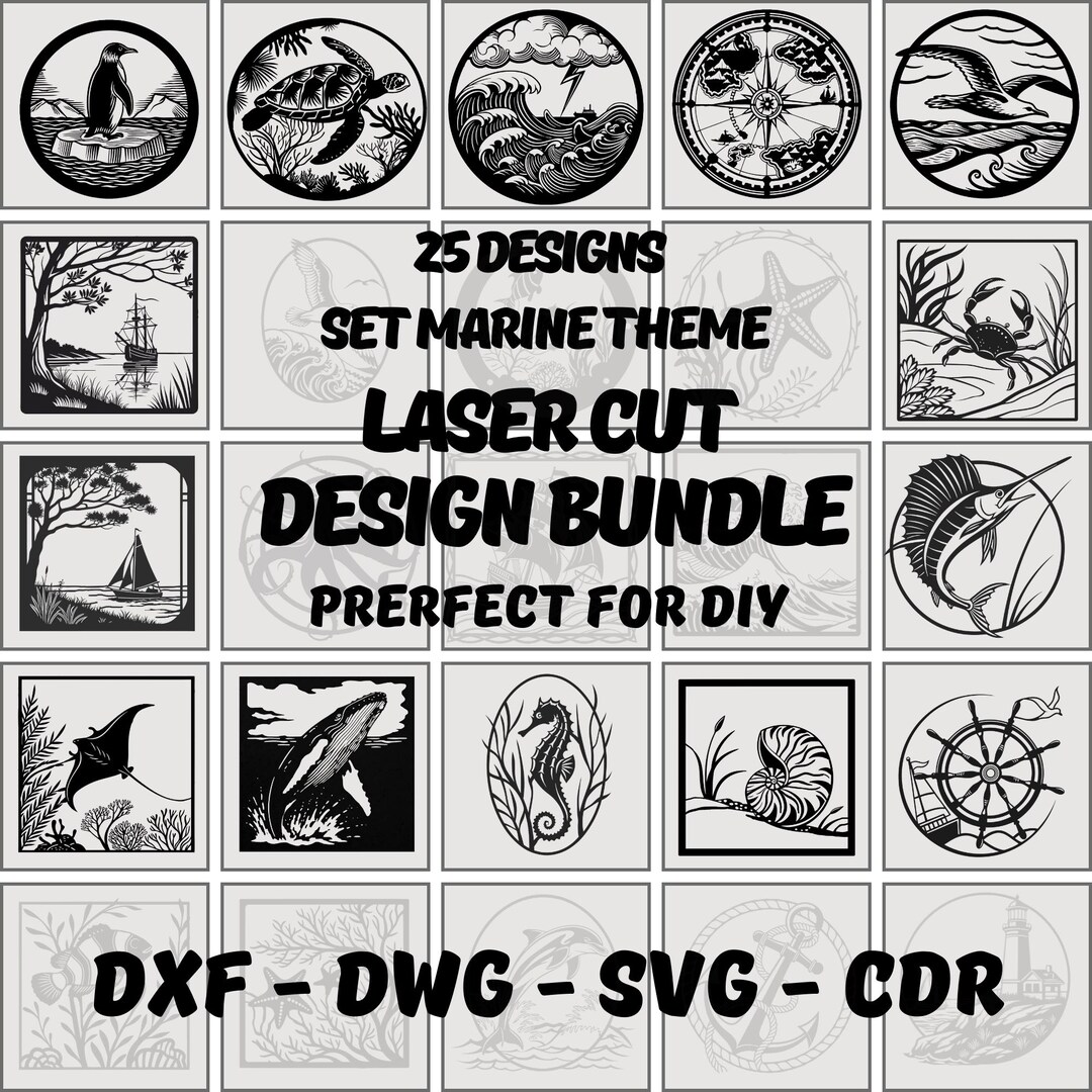Complete Collection of 25 Marine-themed Laser Cut Designs – Ocean and ...