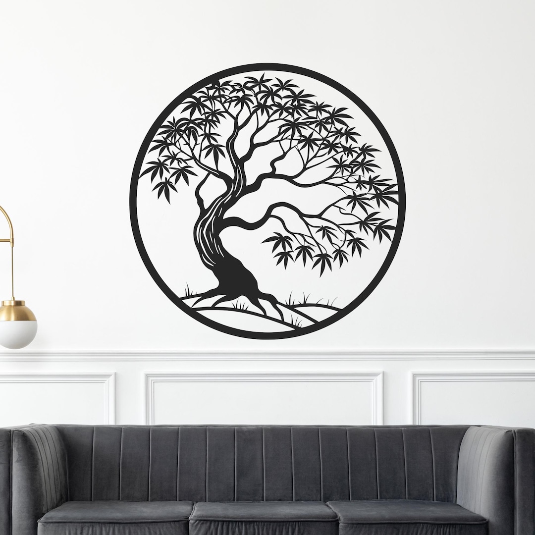 Japanese Maple Wall Art Tree Laser Cut – Elegant Leaf in Circular Frame ...