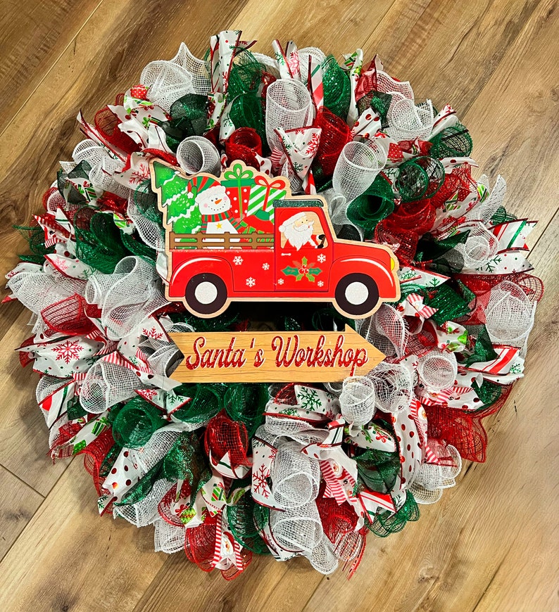 Santa's Workshop Christmas Deco Mesh Wreath - Etsy