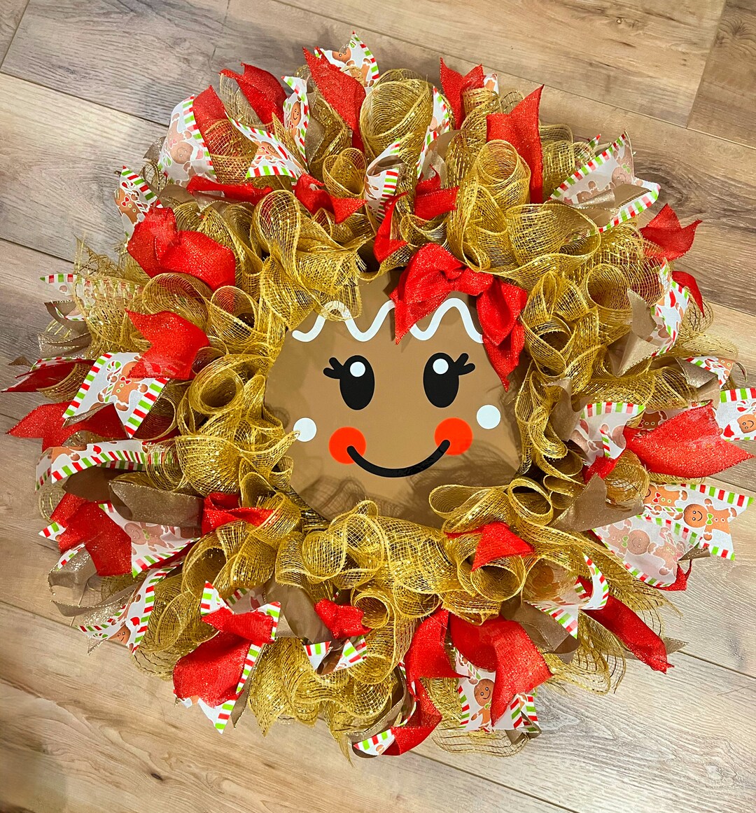 Gingerbread Christmas Deco Mesh Wreath/christmas Wreath - Etsy