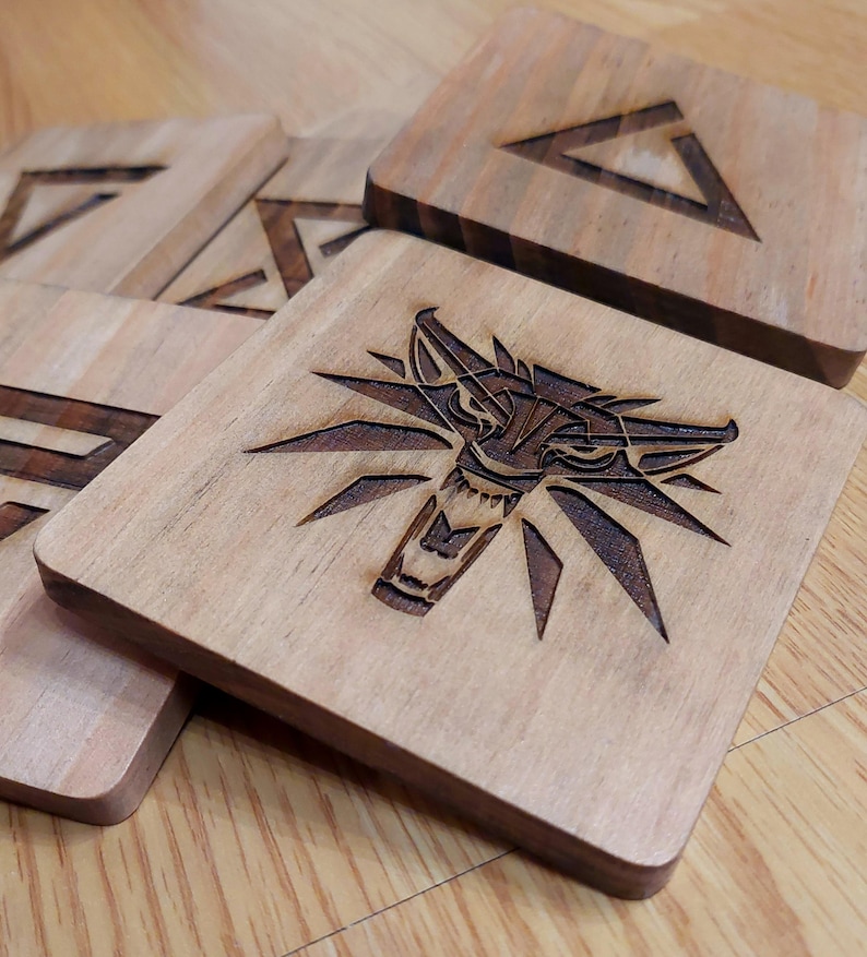 Witcher Fan Art Wooden Drinks Coaster Witcher Medallion - Etsy