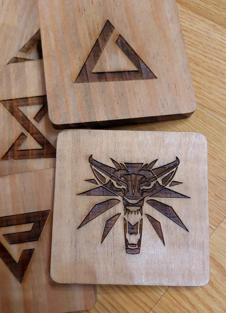 Witcher Fan Art Wooden Drinks Coaster Witcher Medallion - Etsy
