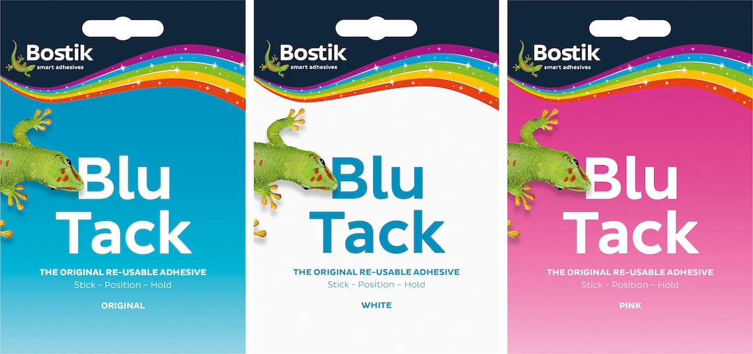 60 X Slabs Bostik Blu Tack 20 Blue 20 Pink 20 White Adhesive Glue Handy ...