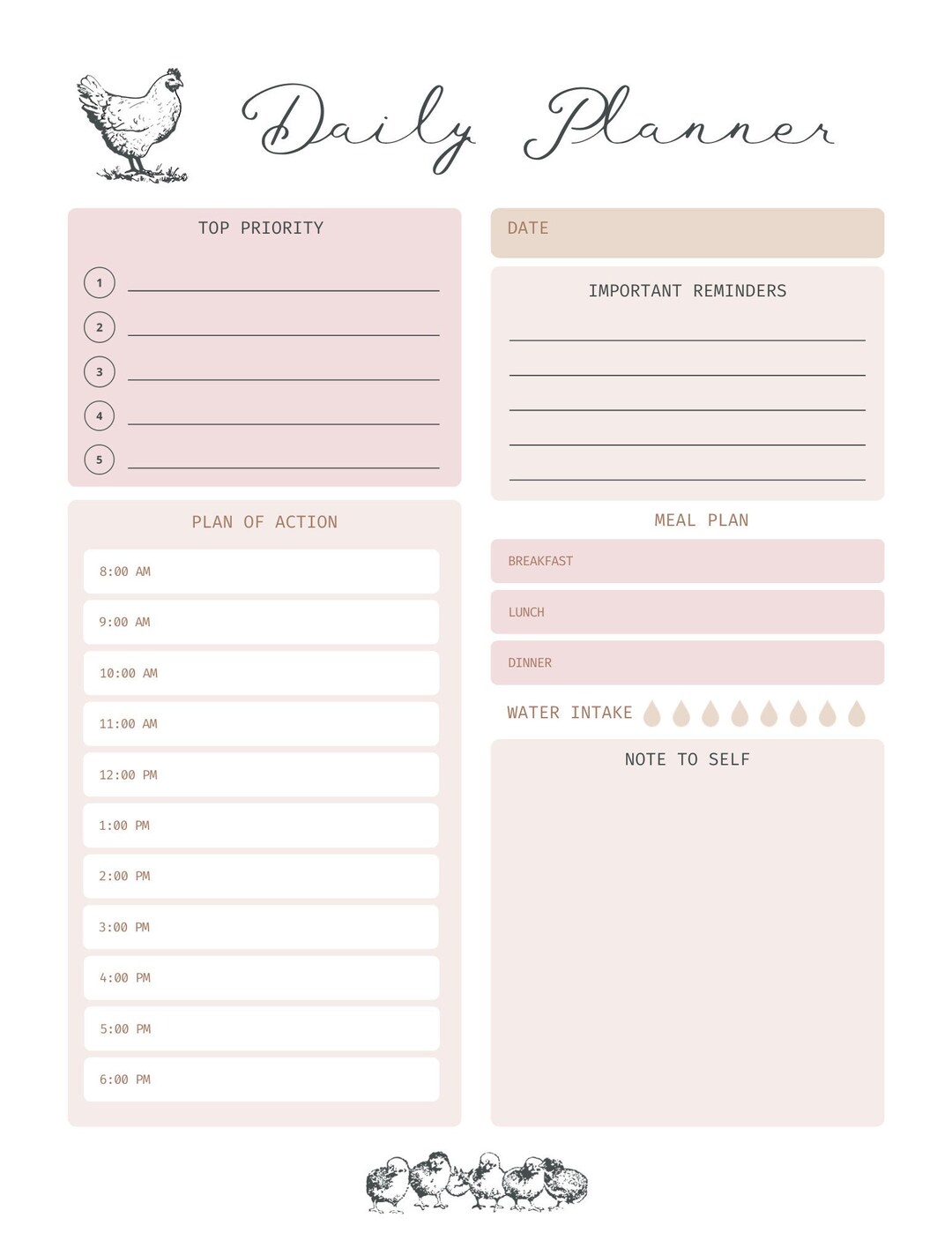 Instant Download Daily Planner Page - Chickens - Etsy