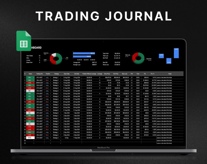 Google Sheets Trading Journal, Dark Mode Spreadsheet Trading, Crypto ...