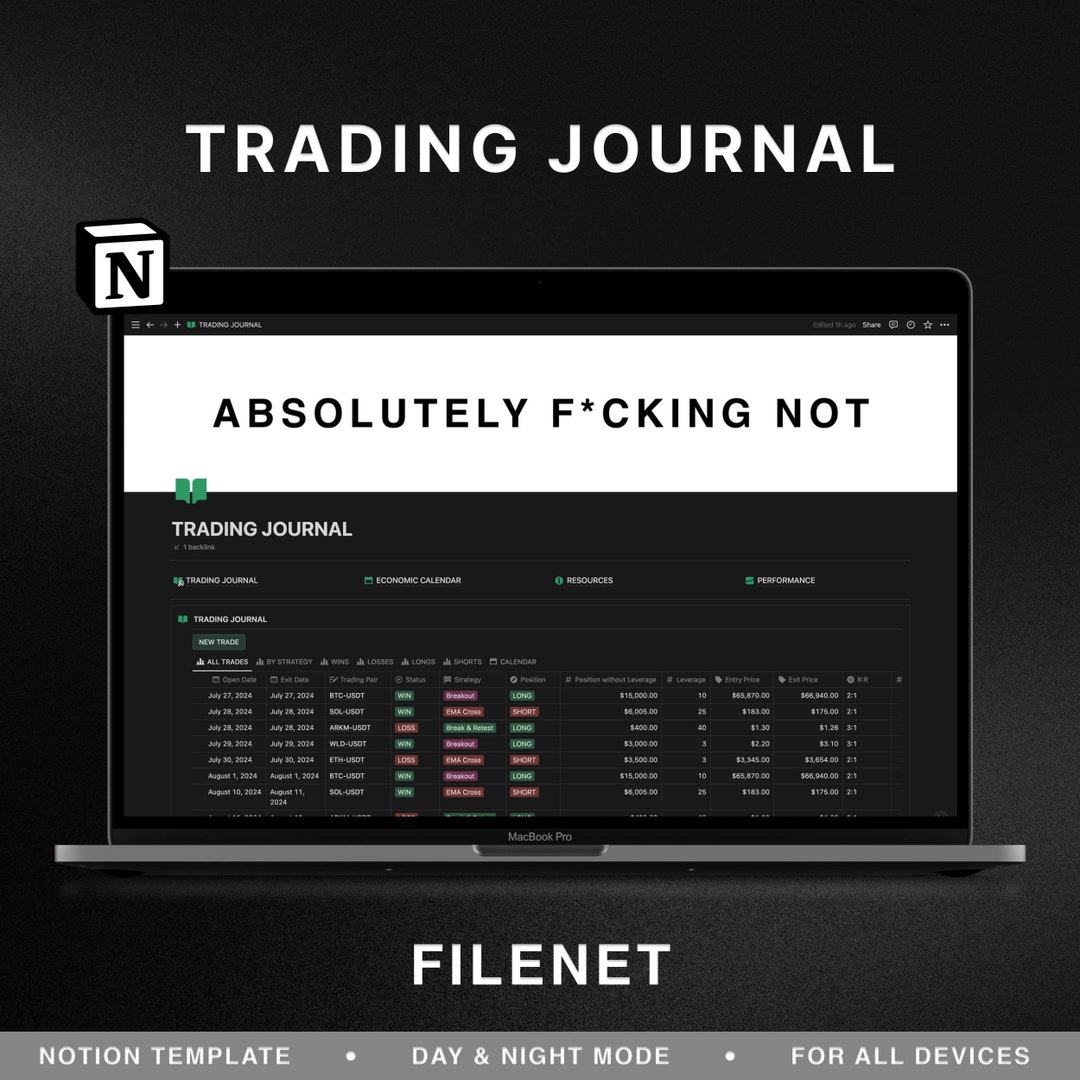 Ultimate Trading Journal, Notion Template, Crypto Stock Futures ...