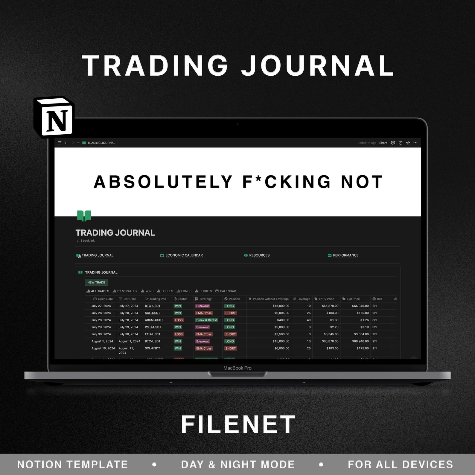 Ultimate Trading Journal, Notion Template, Crypto Stock Futures ...