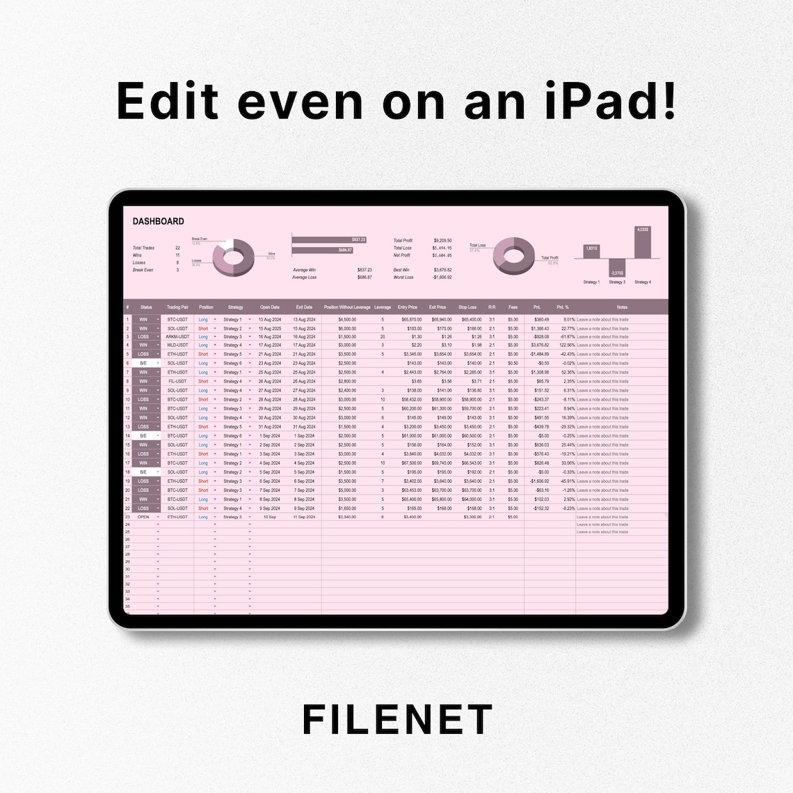 Google Sheets Trading Journal, Pink Spreadsheet Trading, Crypto Stock ...