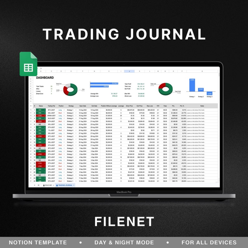Google Sheets Trading Journal, Spreadsheet Trading, Crypto Stock ...