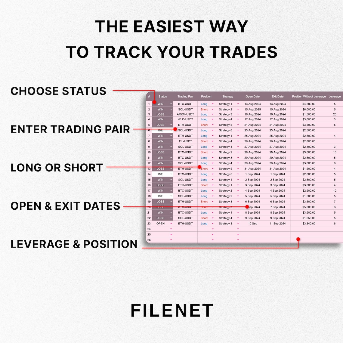 Google Sheets Trading Journal, Pink Spreadsheet Trading, Crypto Stock ...