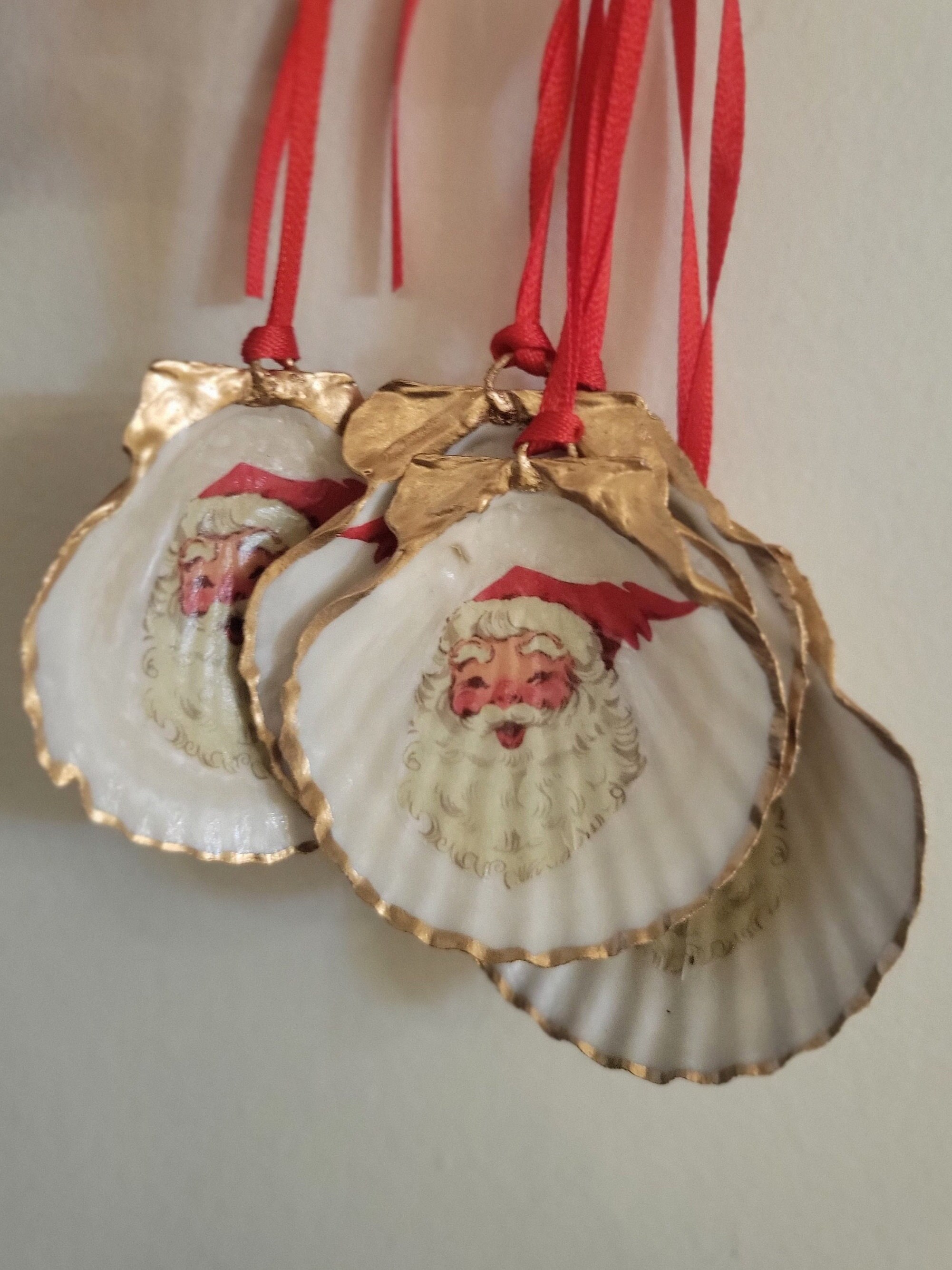 Santa Decoupage Scallop Shell Christmas Tree Ornament - Etsy