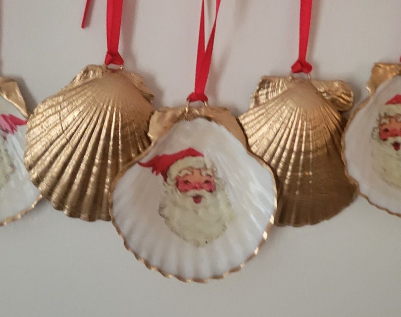 Santa Decoupage Scallop Shell Christmas Tree Ornament - Etsy