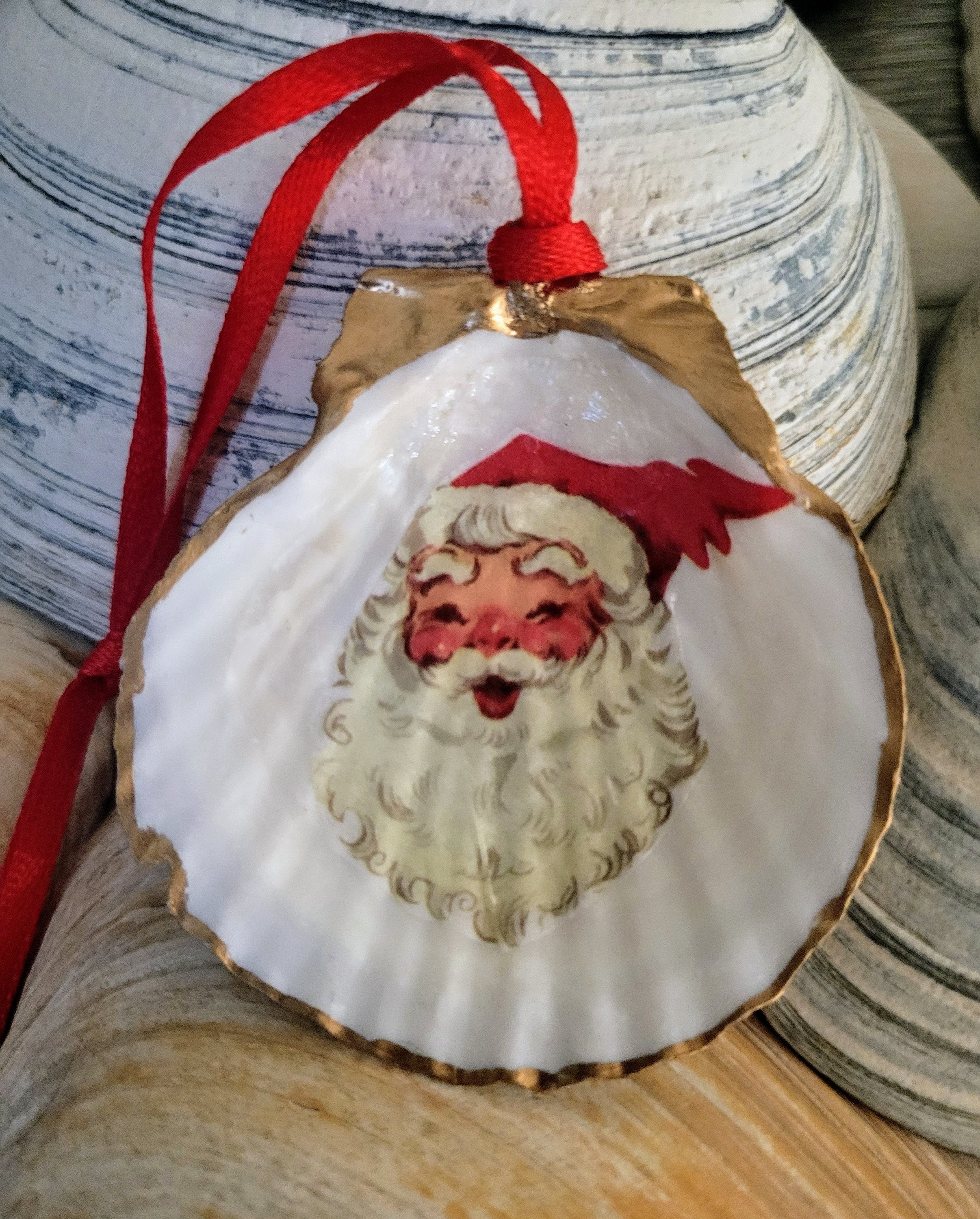Santa Decoupage Scallop Shell Christmas Tree Ornament - Etsy
