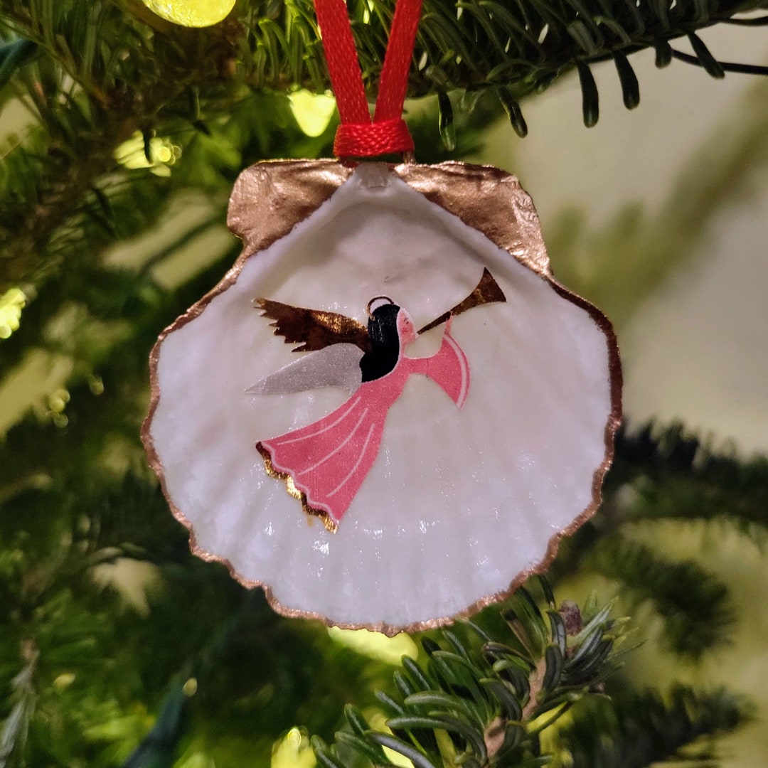 Angel With Trumpet Decoupage Scallop Shell Christmas Tree Ornament - Etsy