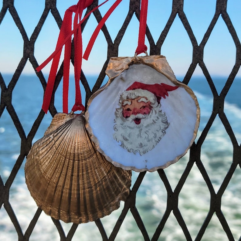 Santa Decoupage Scallop Shell Christmas Tree Ornament - Etsy