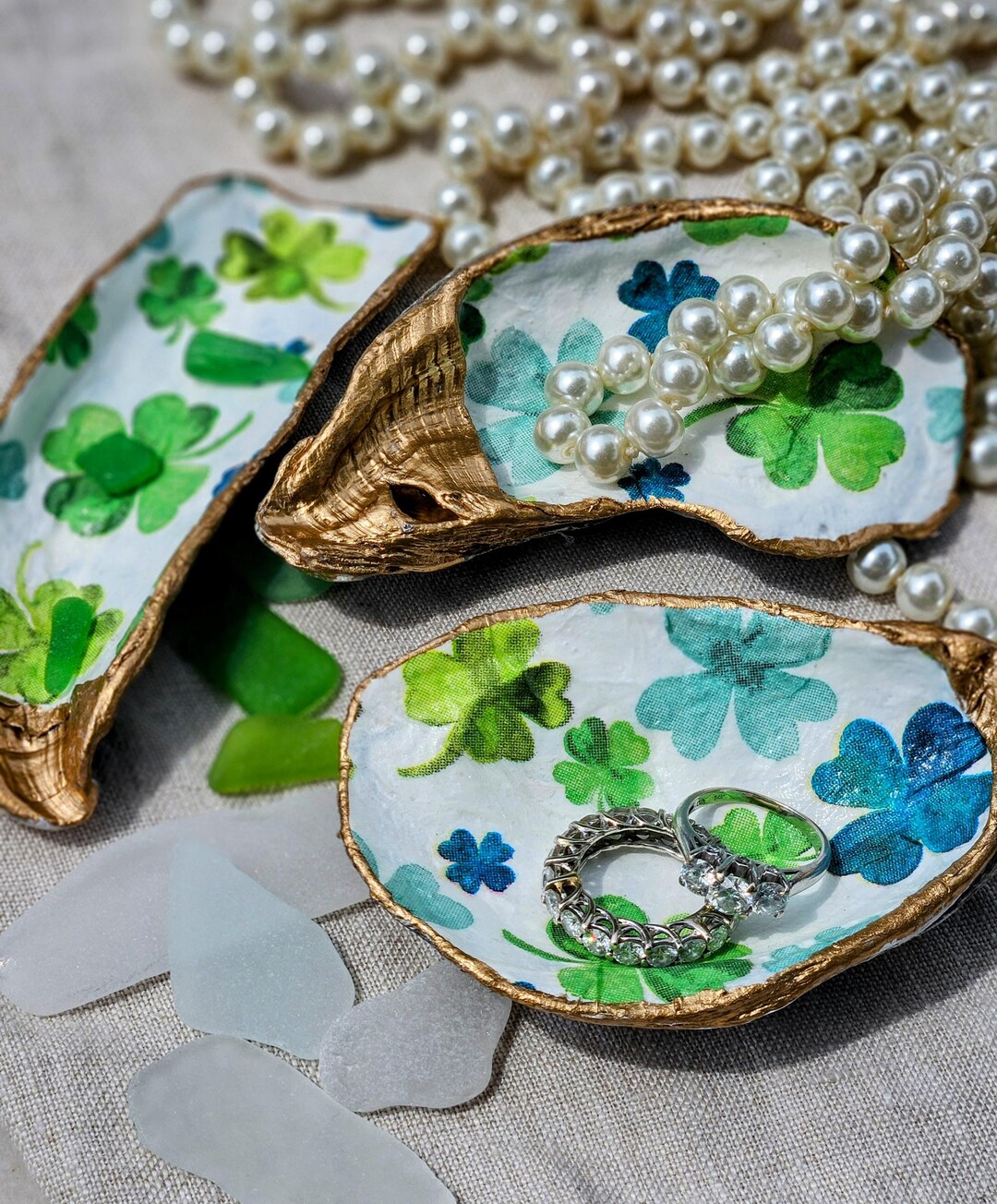 Lucky Irish Shamrock Decoupage Oyster Shell Ring/trinket Dish - Etsy