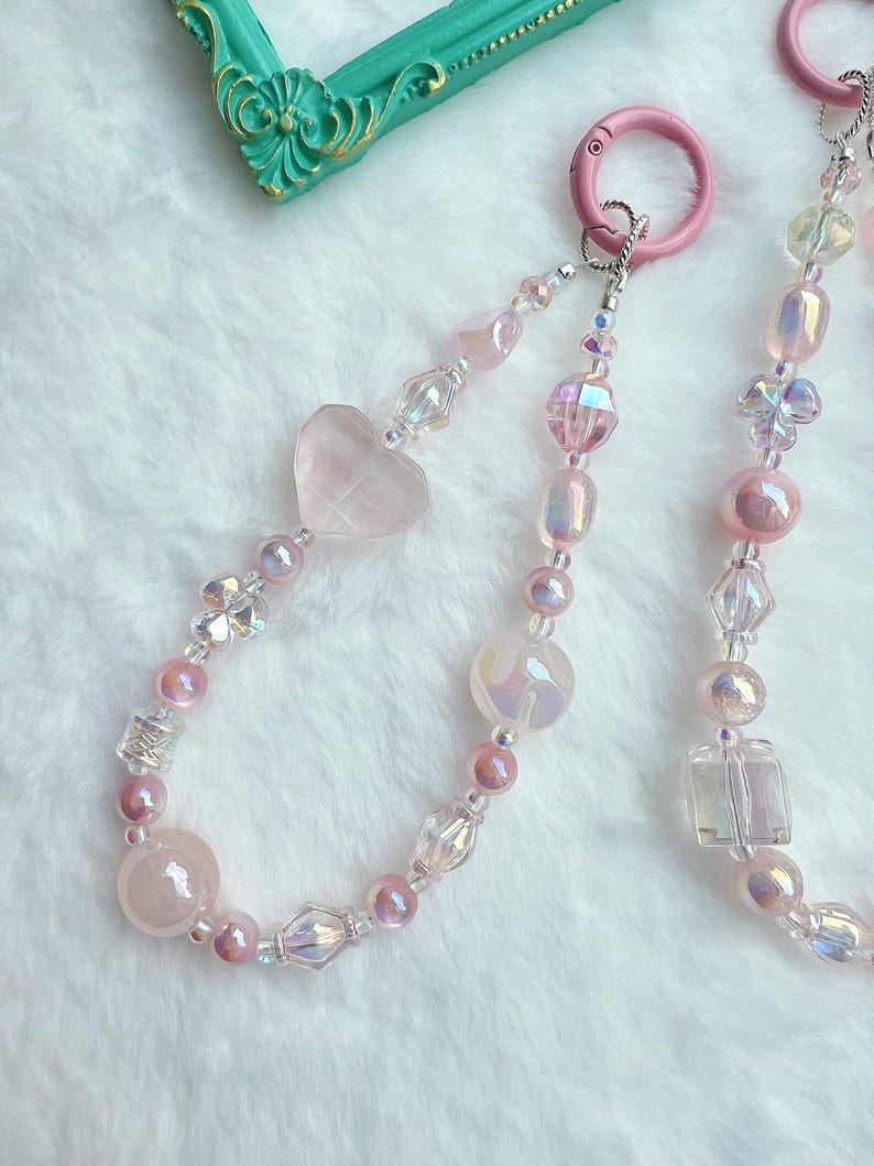 Blush Pink Beaded Keychain: Handmade Phone Charm Strap - Etsy