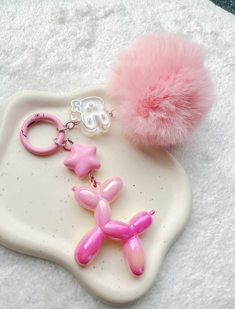 Adorable Balloon Pup Fluff Keychain Trendy and Fun Bag Charm - Etsy