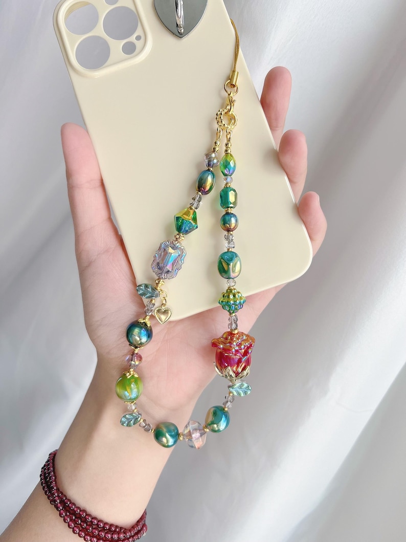 Handmade Beaded Phone Charm: Vintage Rose Wristlet Camera Chain - Etsy
