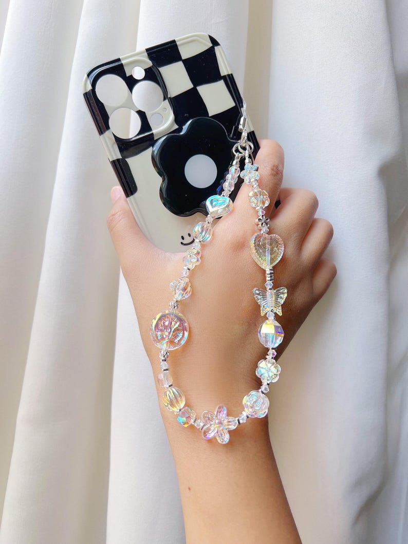 Champagne Crystal Beaded Phone Charm: Vintage Raindrop Wristlet - Etsy