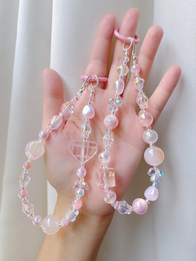 Blush Pink Beaded Keychain: Handmade Phone Charm Strap - Etsy