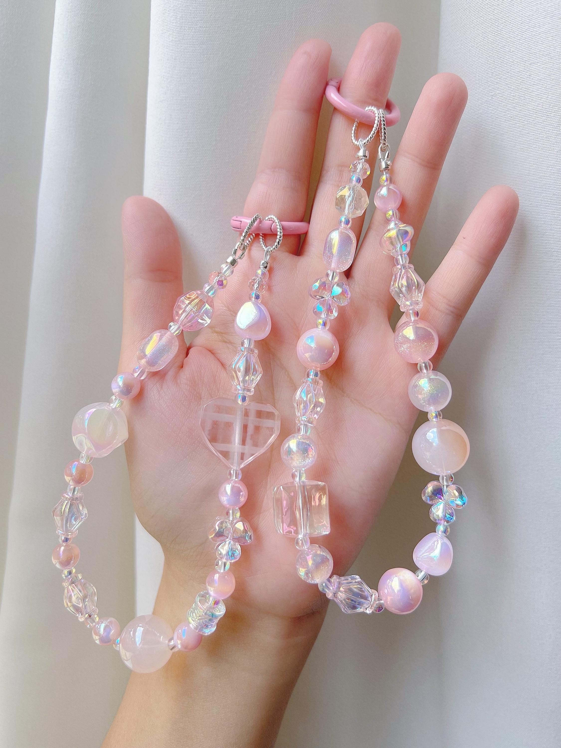 Blush Pink Beaded Keychain: Handmade Phone Charm Strap - Etsy