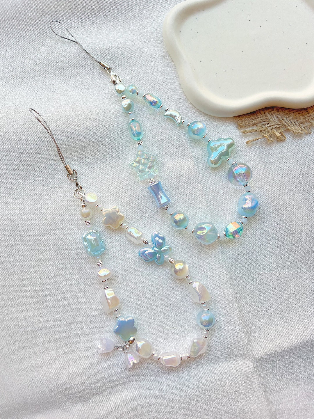 Blue Mist Beaded Phone Charm: Baroque Phone Wristlet - Etsy