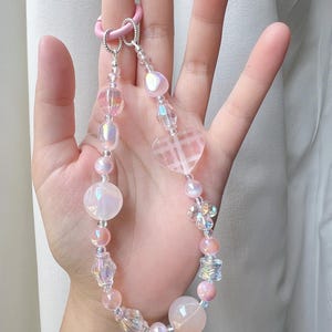 Blush Pink Beaded Keychain: Handmade Phone Charm Strap - Etsy
