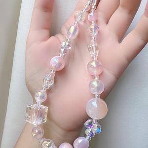 Blush Pink Beaded Keychain: Handmade Phone Charm Strap - Etsy