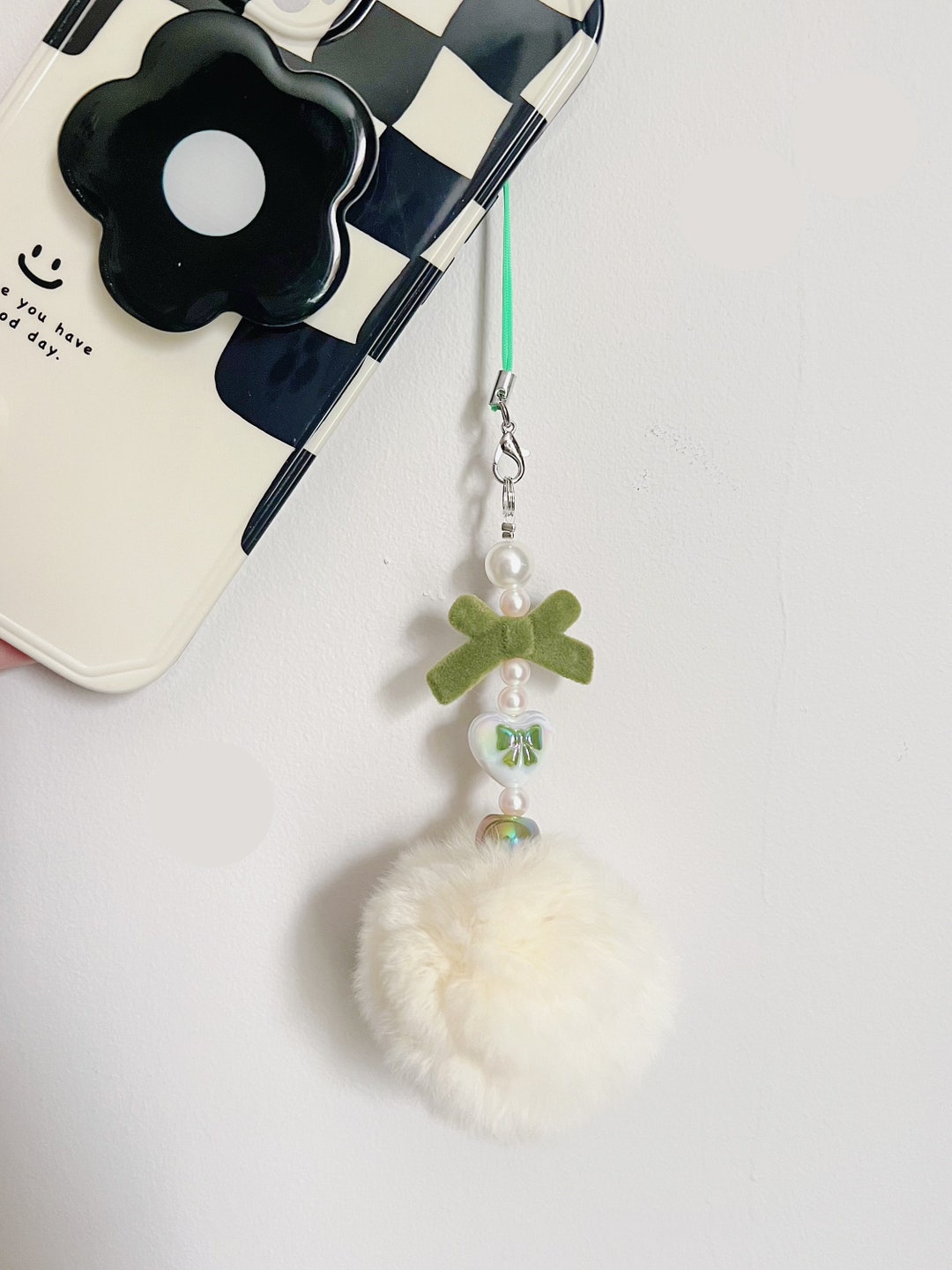 Butterfly Bow Fuzz Pearl Charm Phone Lanyard - Etsy