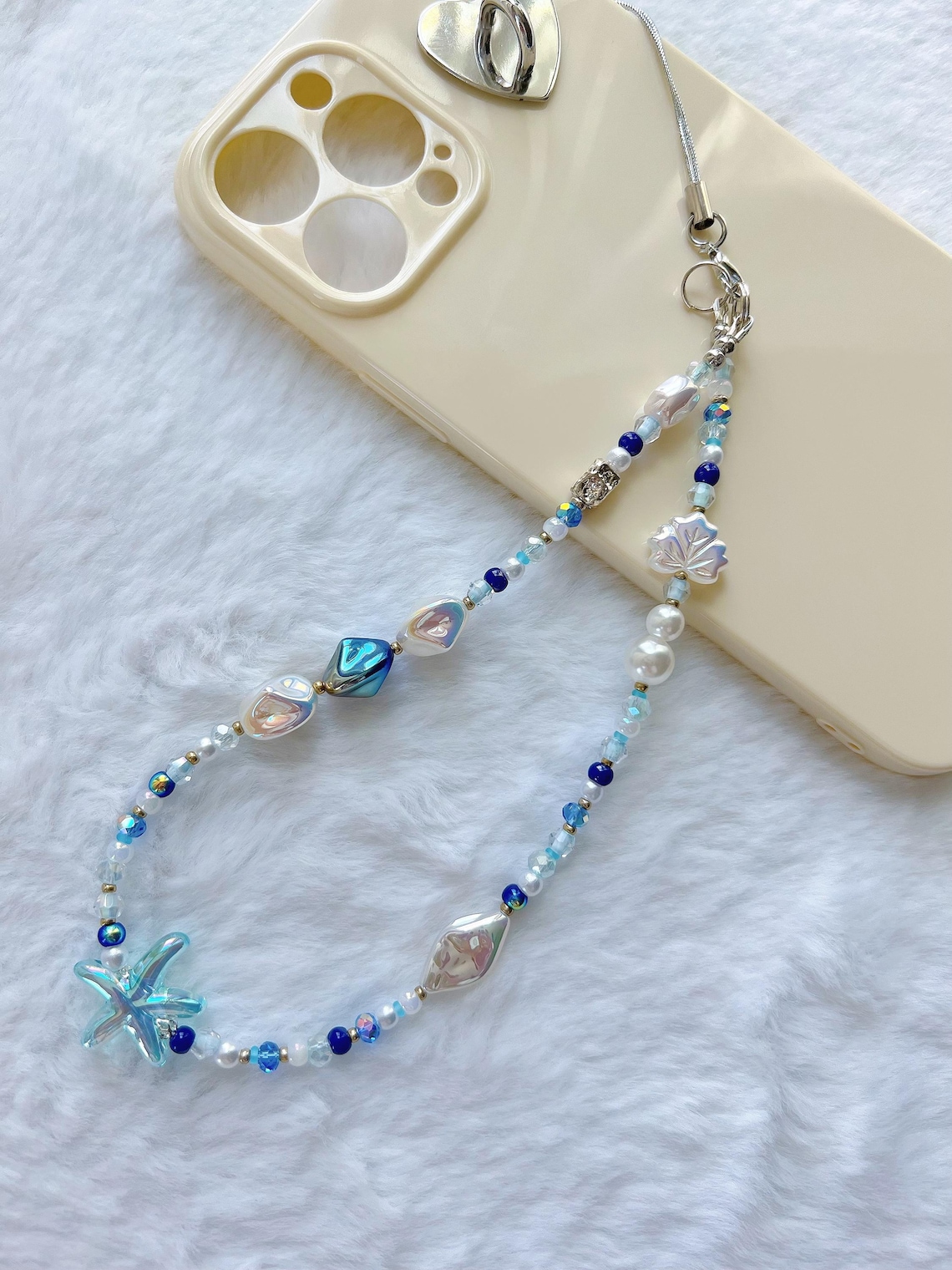 Beaded Phone Charm: Coastal Starfish Shell Phone Lanyard - Etsy