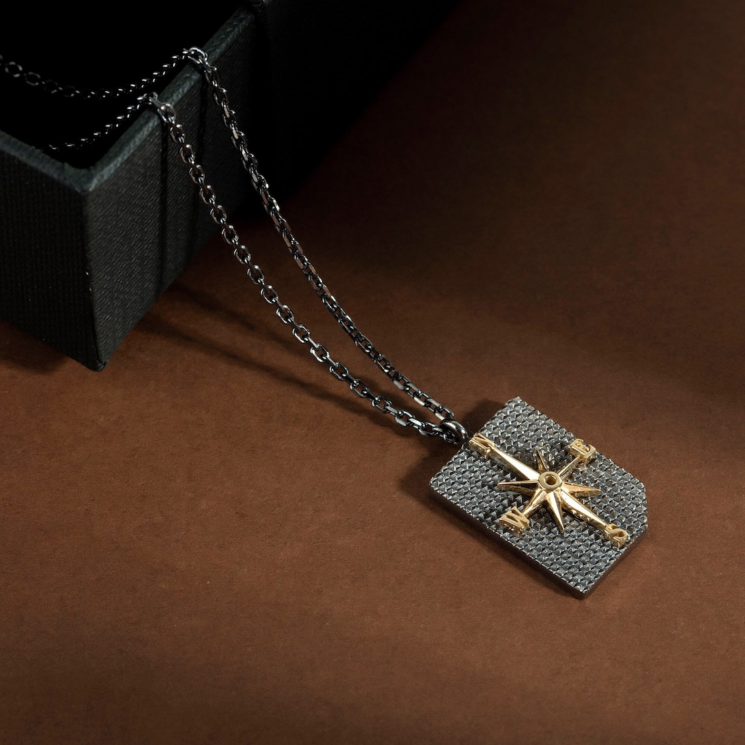 Compass North Star Pendant Silver and Gold-unique Mens Pendant Women ...