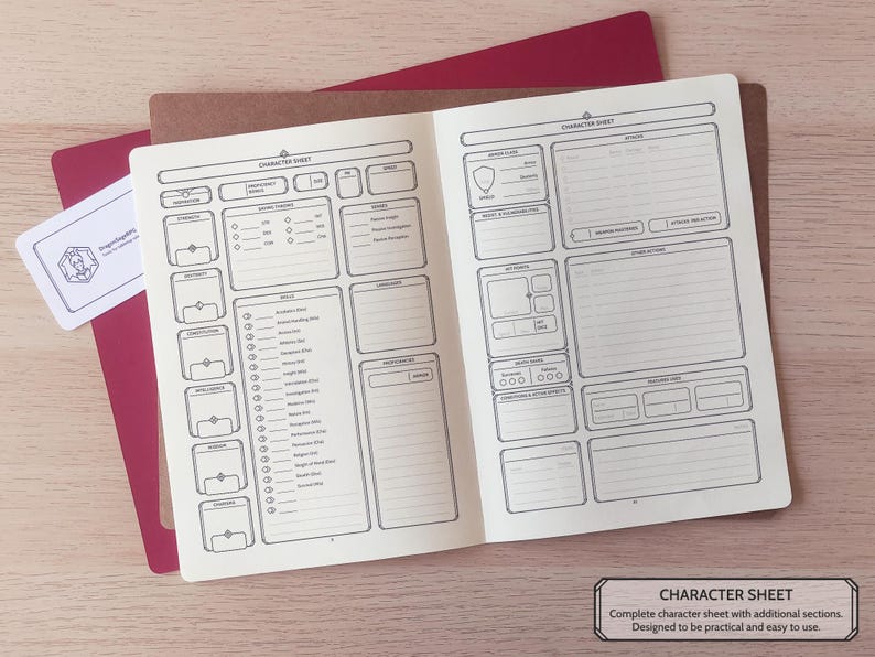 D&D 5e Character Book + Character Sheet (A5 and Half Letter Booklets ...